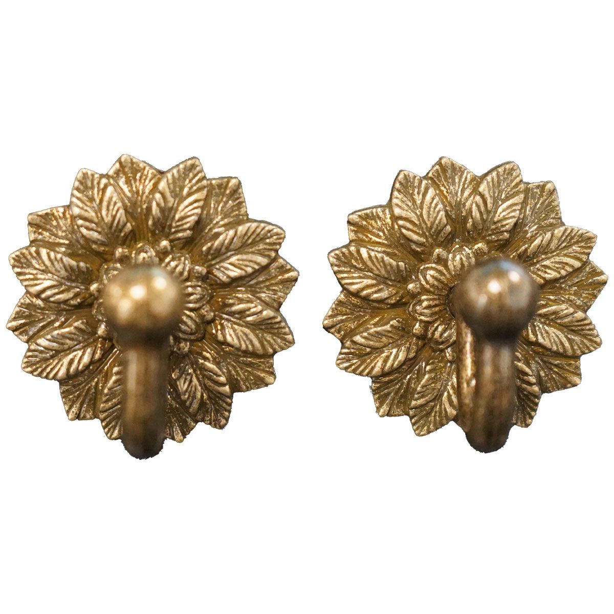 Antique Brass Floral Hook Pair