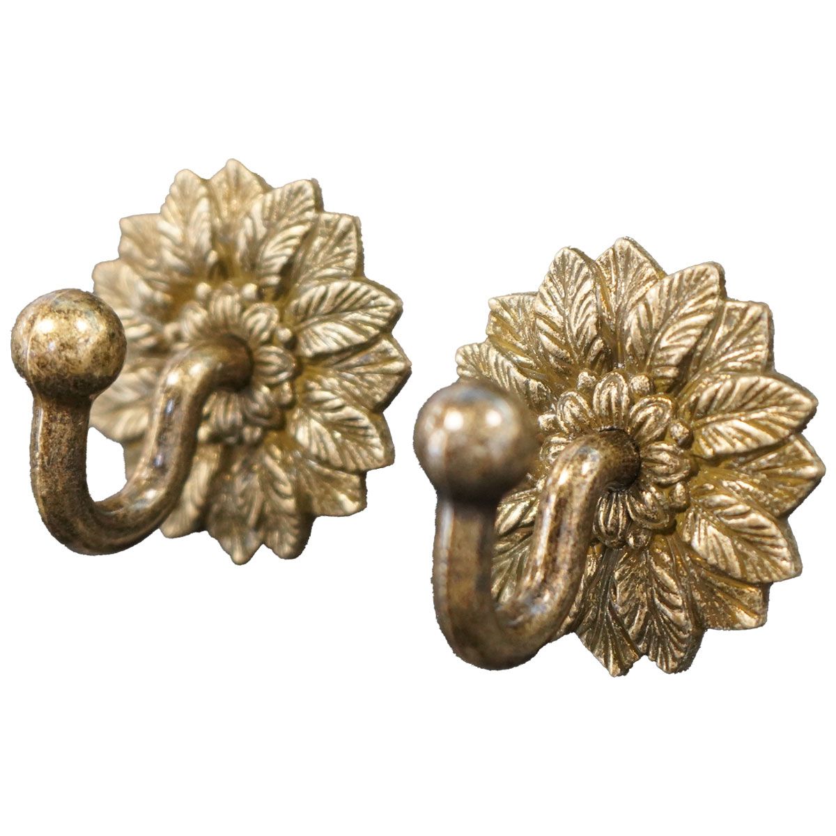 Antique Brass Floral Hook Pair