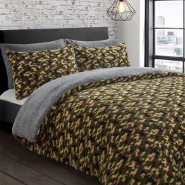 Teddy Fleece Camouflage Green Duvet Cover Set